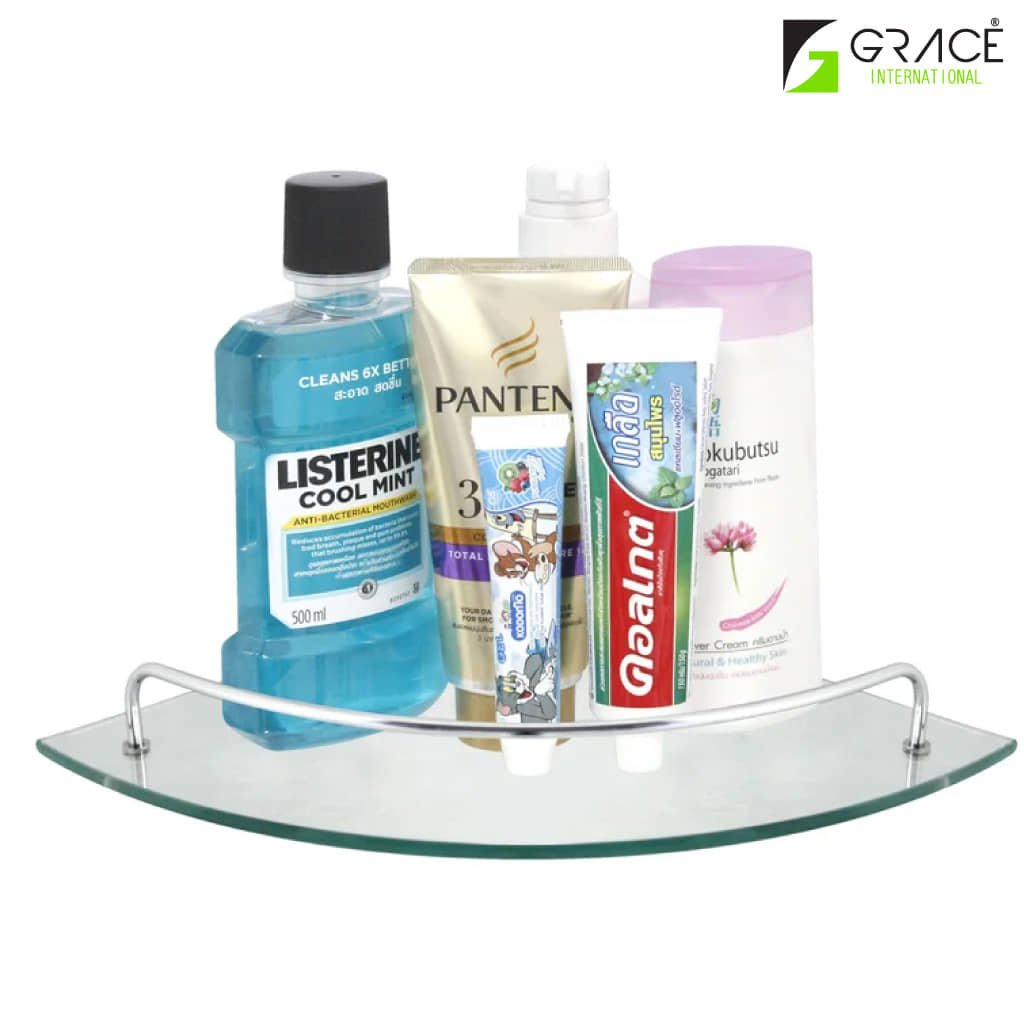 Bathroom Shelf Single Tier Corner Glass Shelf - Chrome - Bathroom Acce